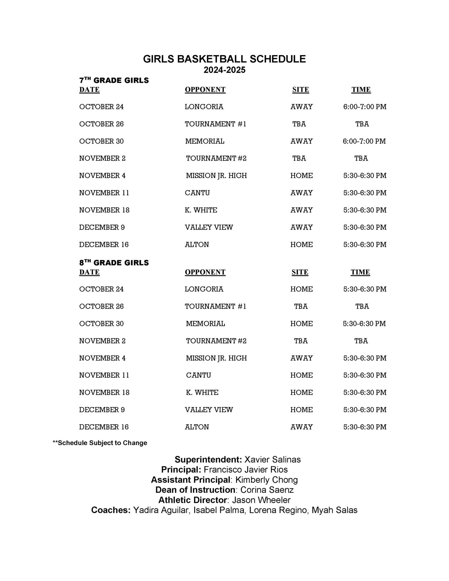 Basketball – Athletics – Ida Diaz Jr. High