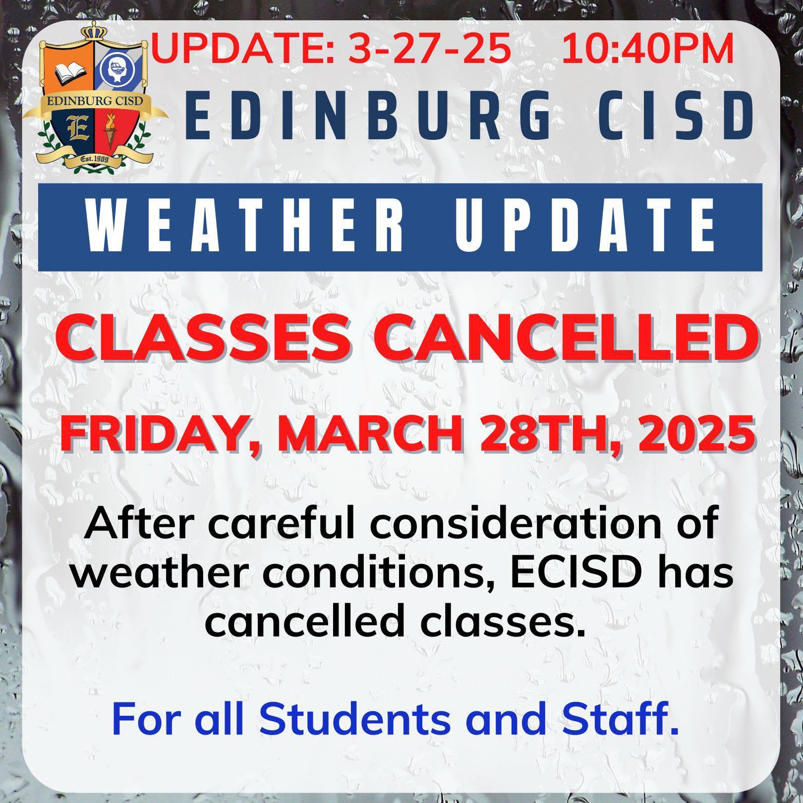 Classes Cancelled March 28th – Banner Files – Edinburg Consolidated ...