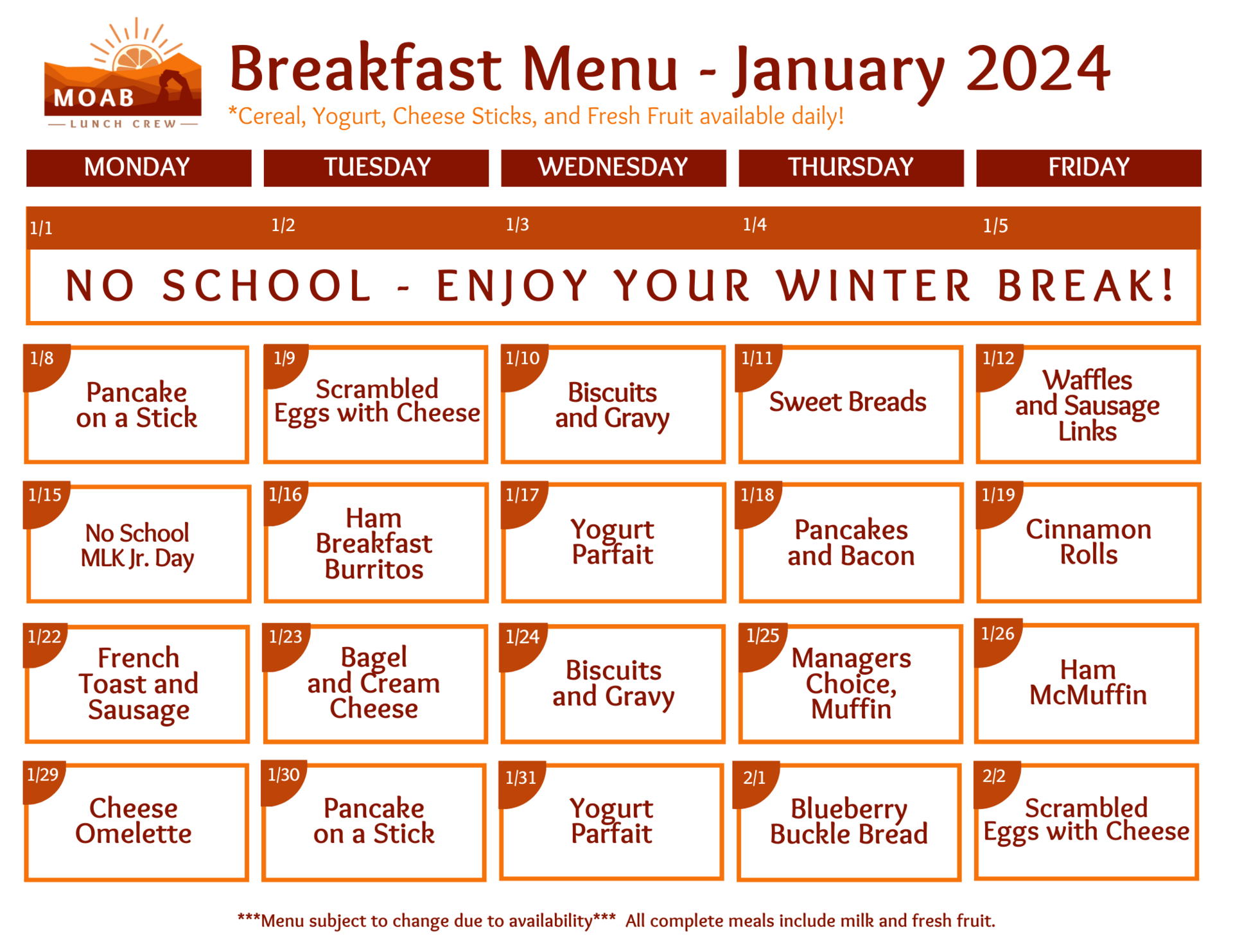 Menus – Child Nutrition Program – Grand County School District