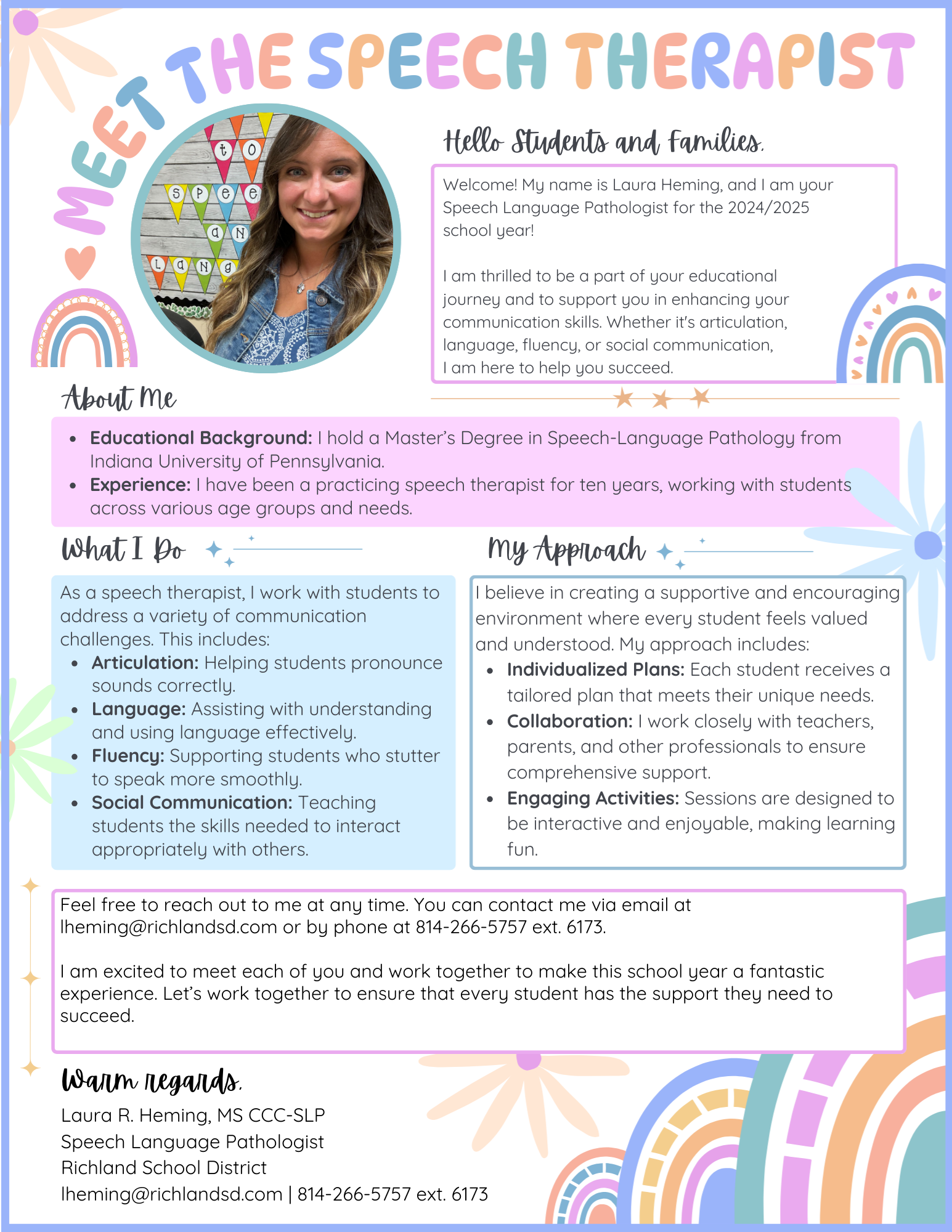 Meet the Speech Therapist – Mrs. Laura Heming – Richland School District