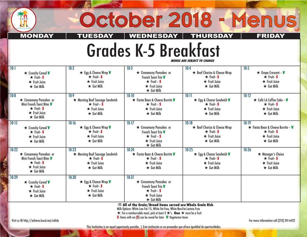 Cafeteria Schedule – Resources – Camellia Avenue Elementary