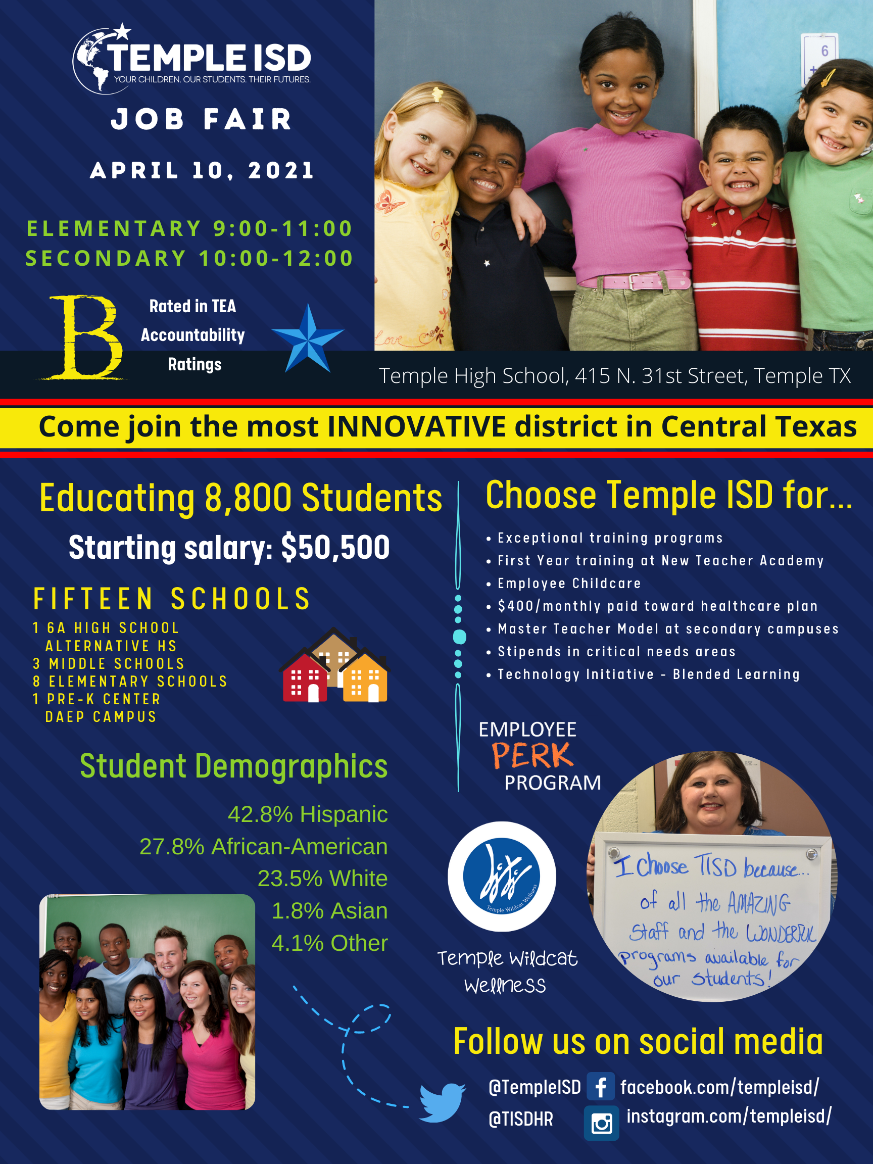 Temple ISD Job Fair April 10, 2021 | Temple Independent School District