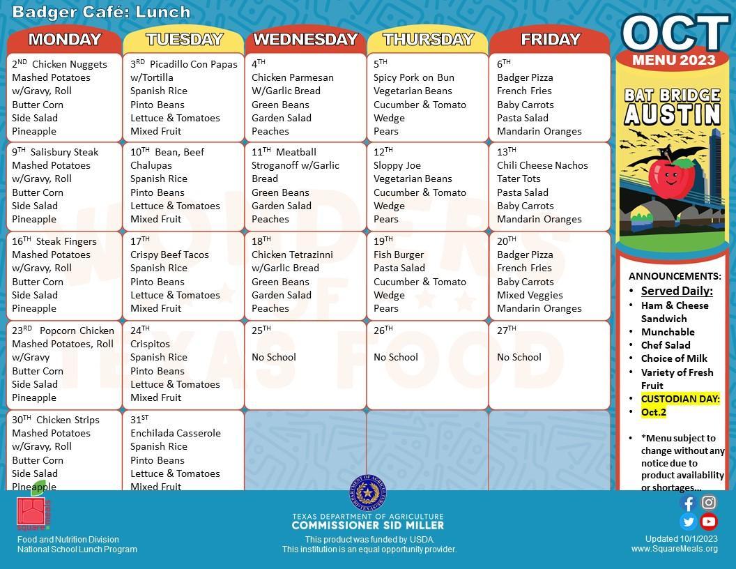 Menus – Food & Nutrition – Ben Bolt-Palito Blanco ISD