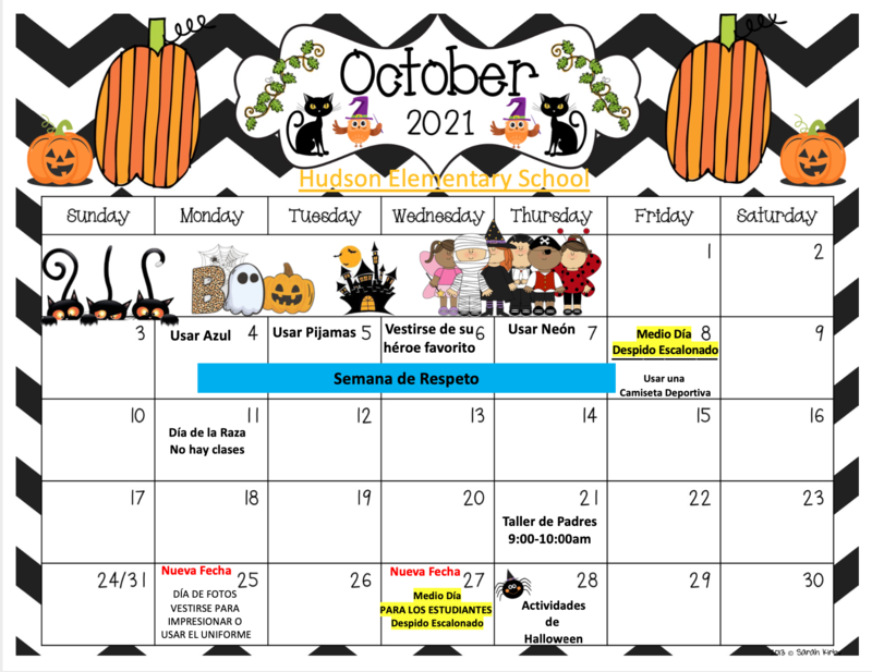 October Calendar | Hudson Elementary School