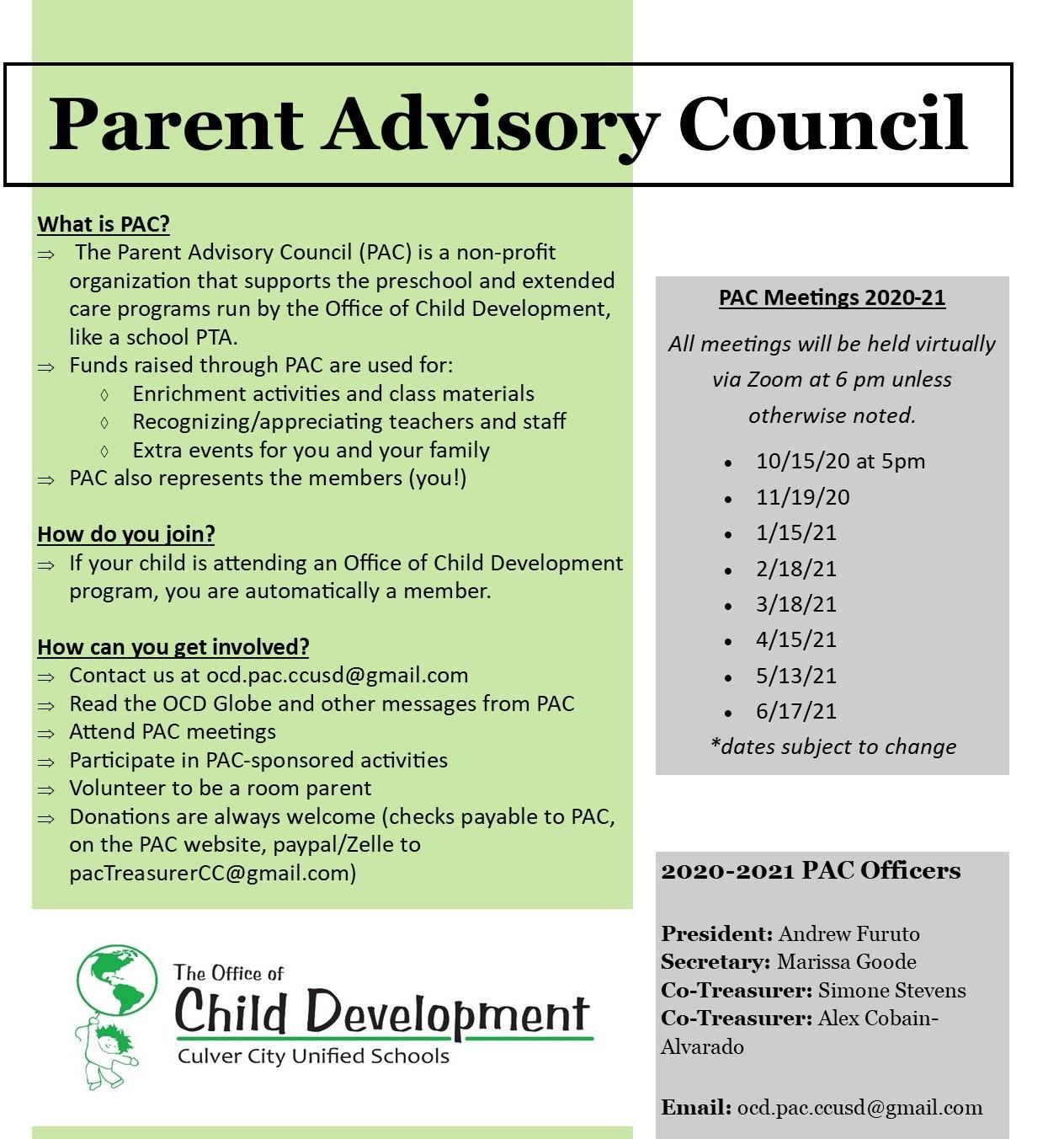 About PAC Parent Advisory Council CCUSD Office Of Child Development