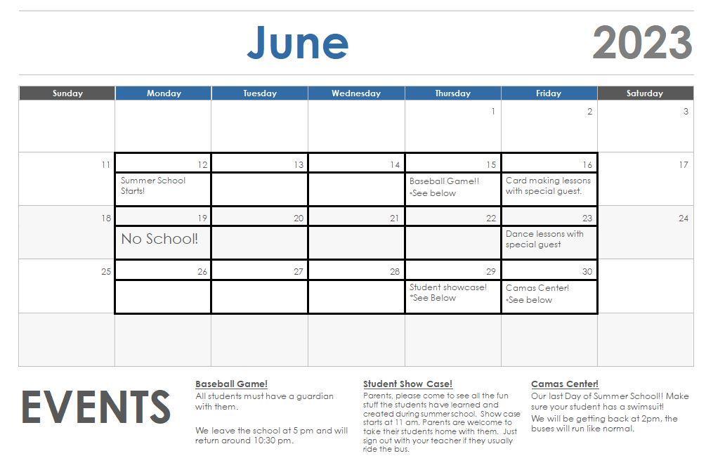 Summer School Schedule | Gess Elementary