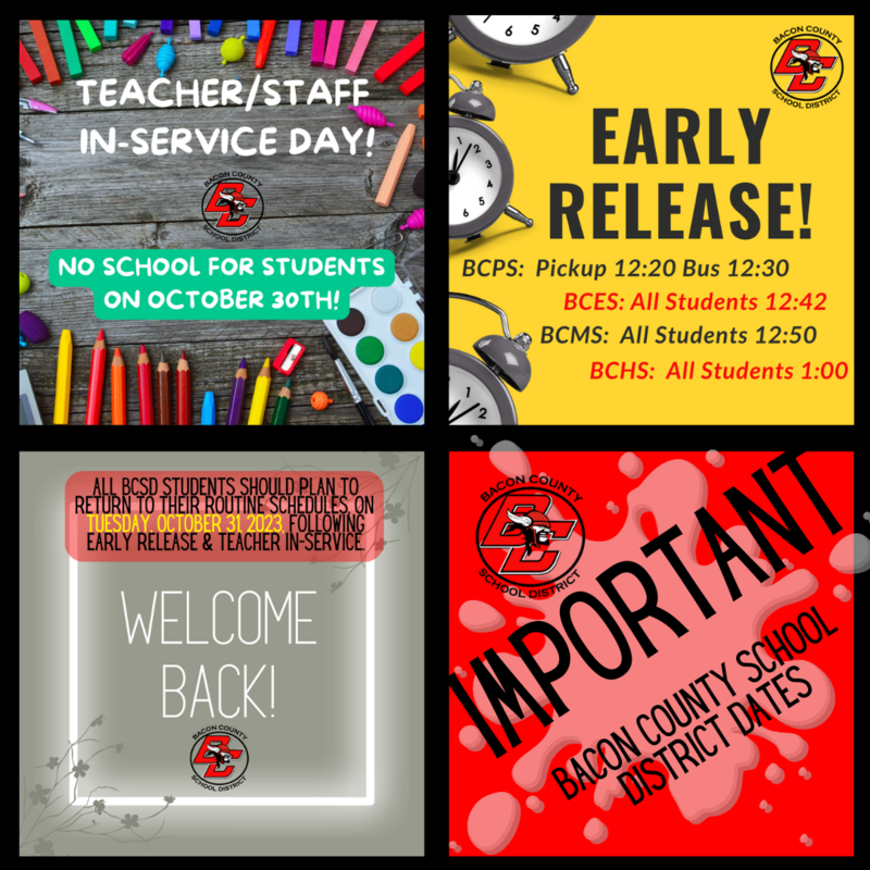 Reminder Of Early Release Teacher In service Day Bacon County School Reminder Of Early Release Teacher In service Day Bacon County School