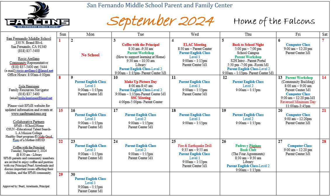 Parent Center Monthly Calendar – Parent and Community Center – San ...