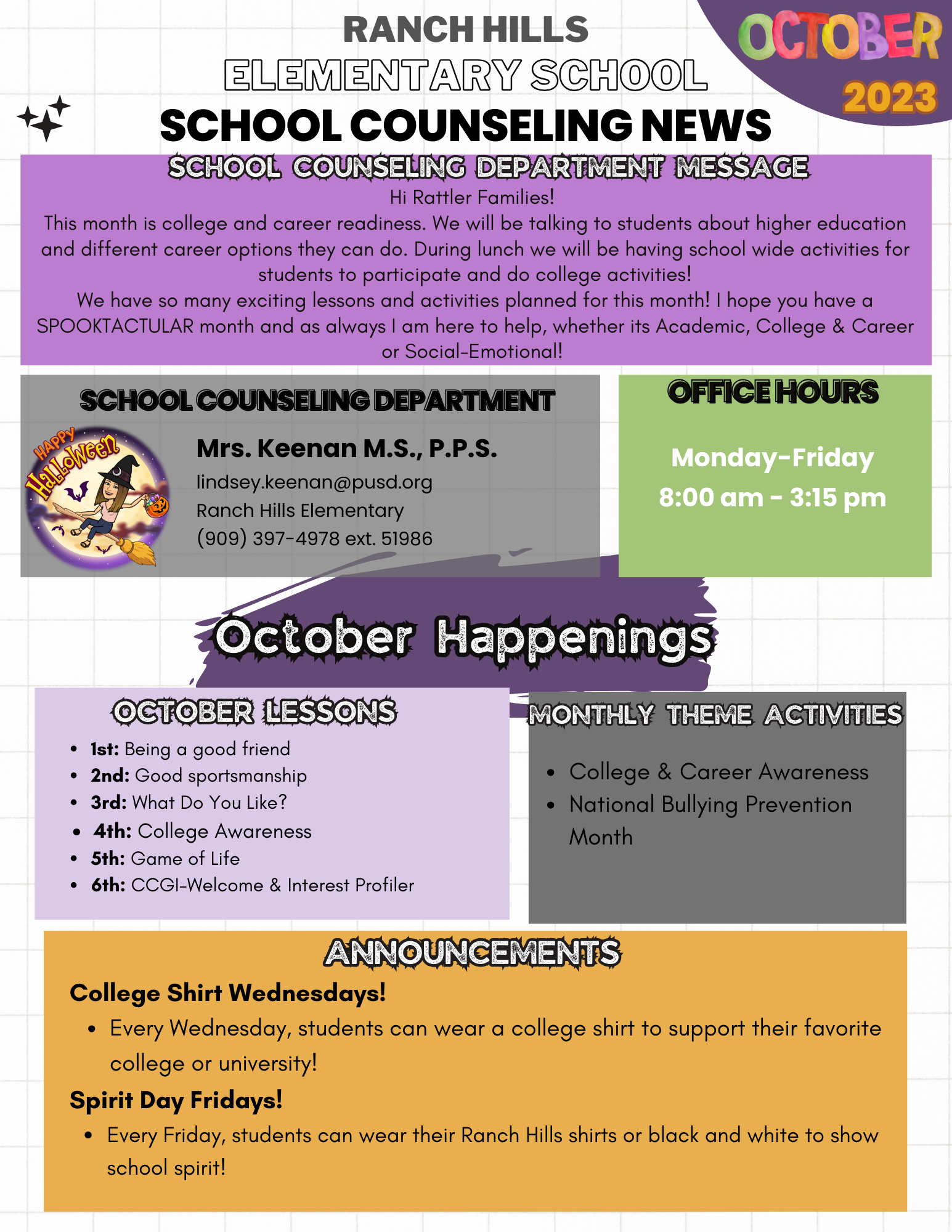 Newsletter – School Counselor – Ranch Hills Elementary School