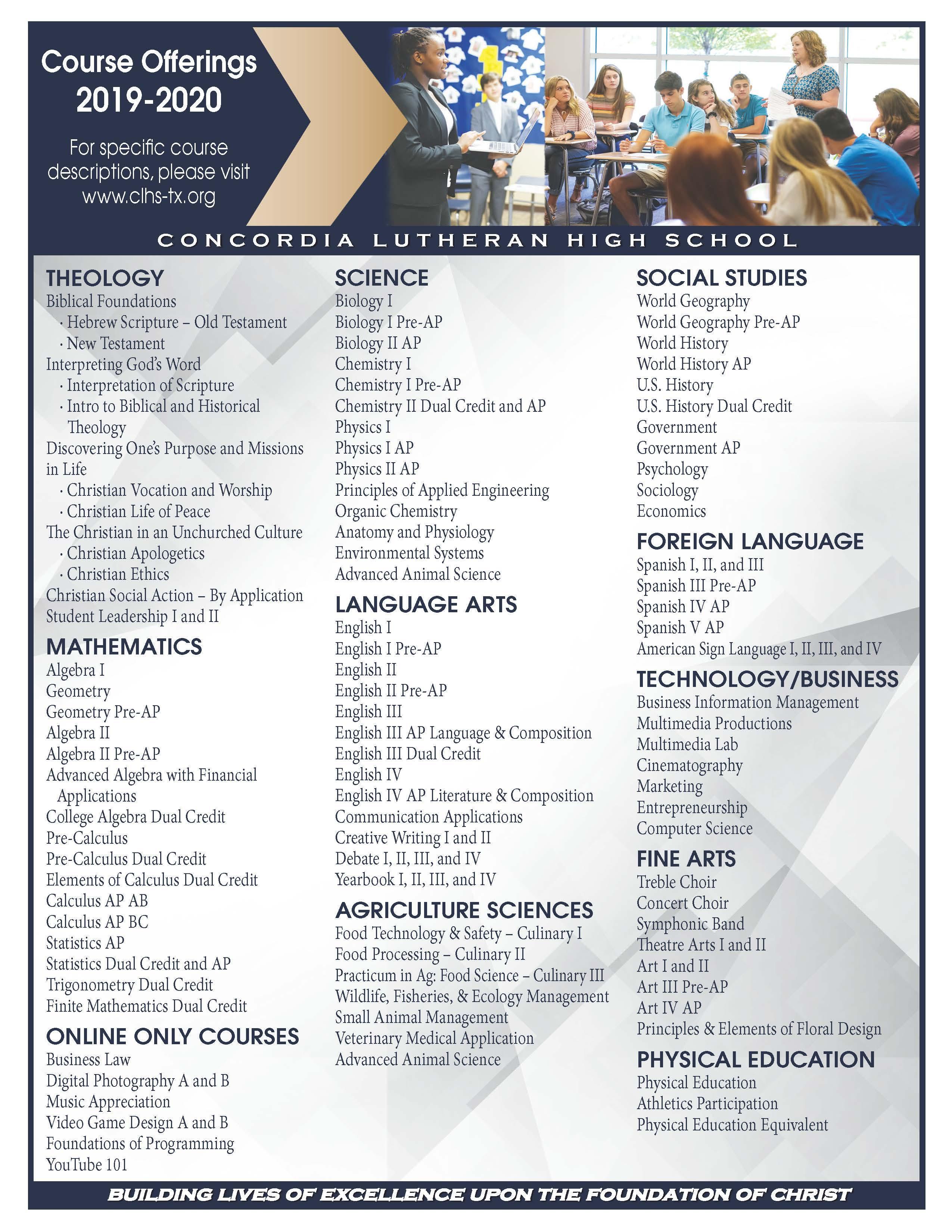 Curriculum & Course Offerings – Academics – Concordia Lutheran High School