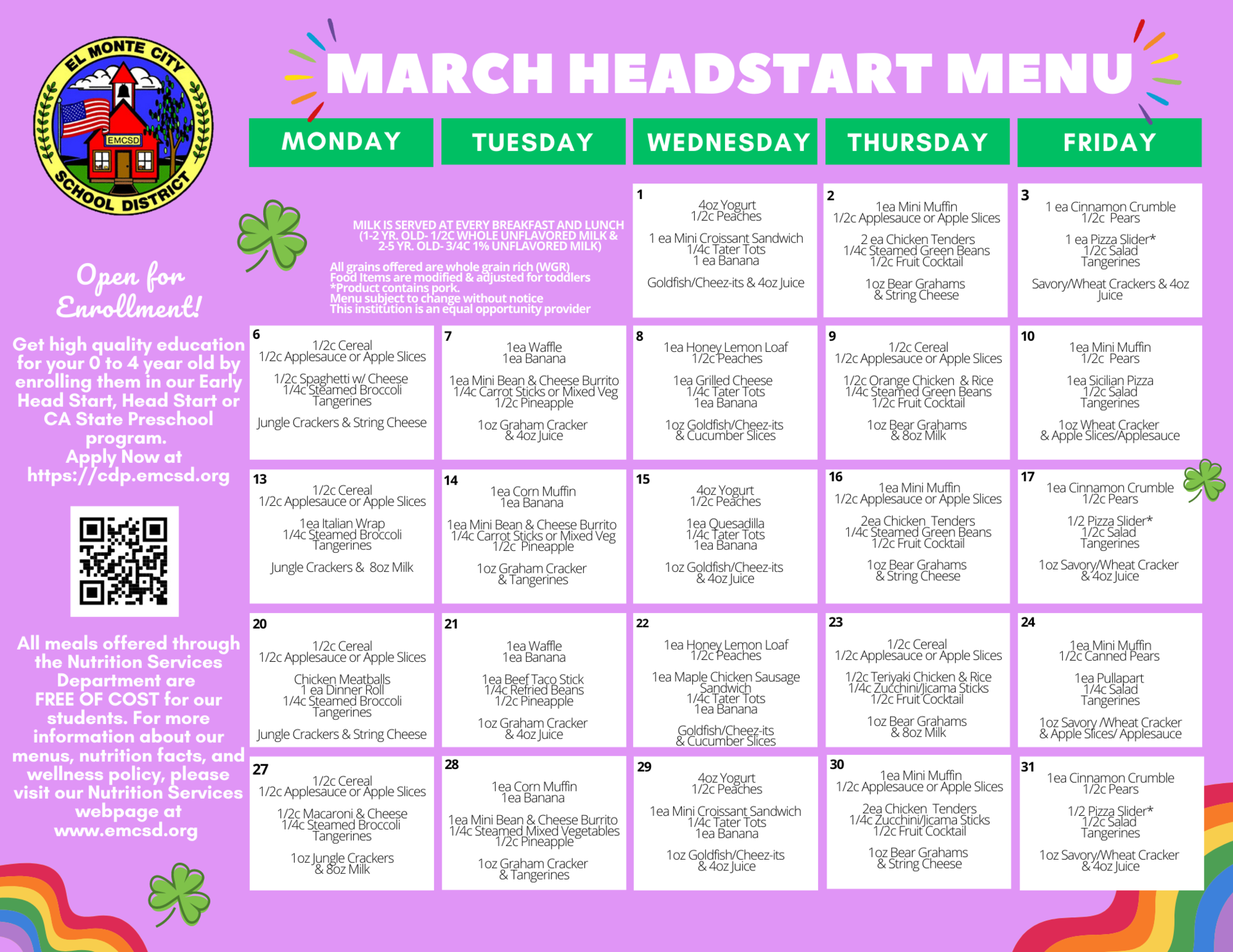 Menus & Meal Programs – Nutrition Services – El Monte City School District