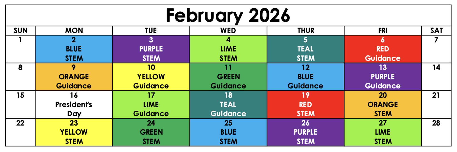 Related Arts Rotations and Colors – Parents – Poplar Hill Elementary School