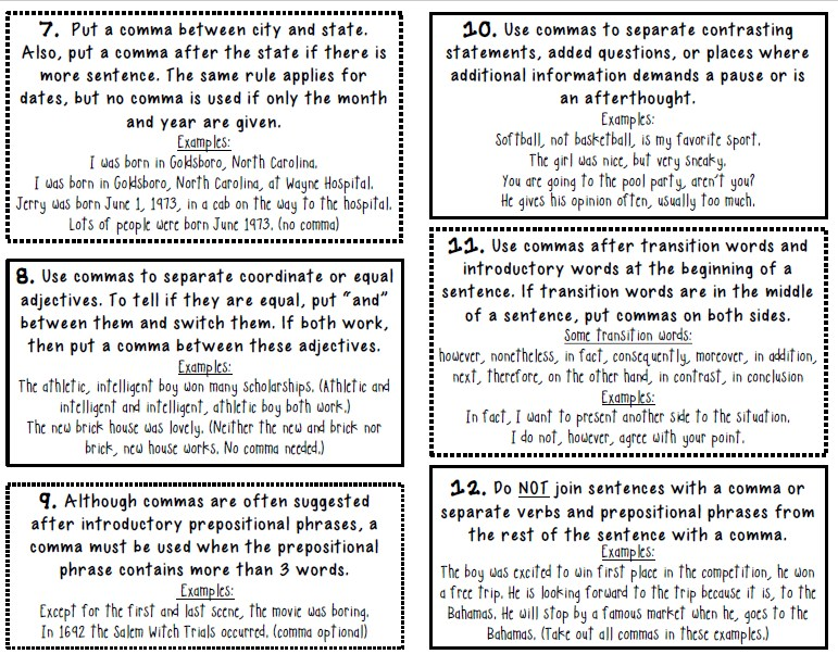 Comma Rules – Jennifer Polston – Blackman Middle School