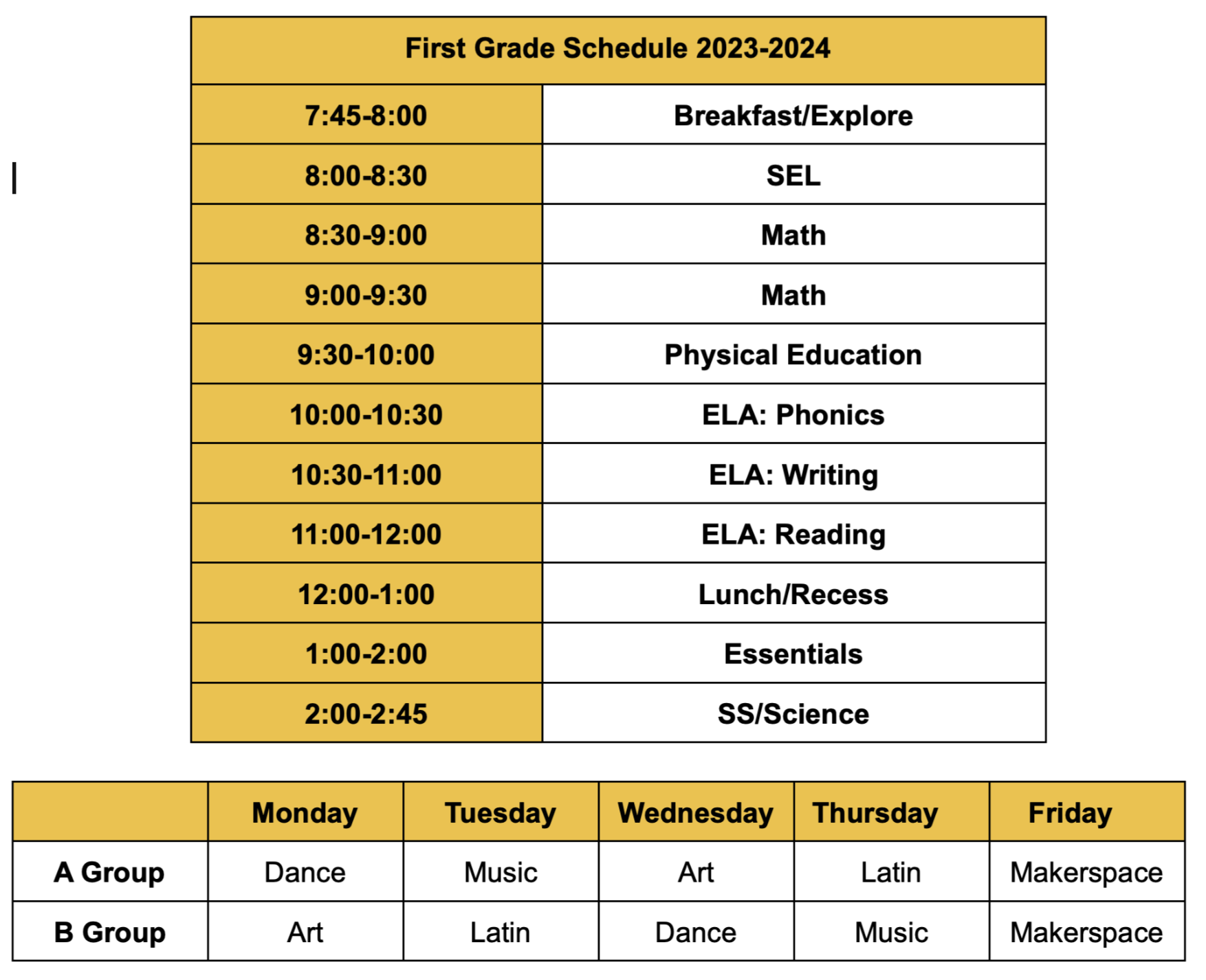 First Grade Schedule – Kevin Roper – Decatur Classical School