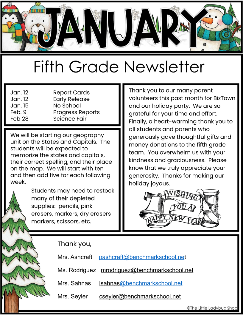 Newsletters – 5th Grade – Benchmark School