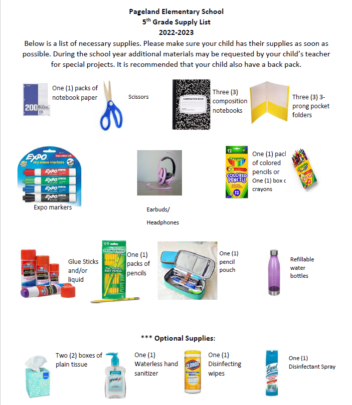 School Supply List 5th Grade 2022 School Supply List 5th Grade 2022