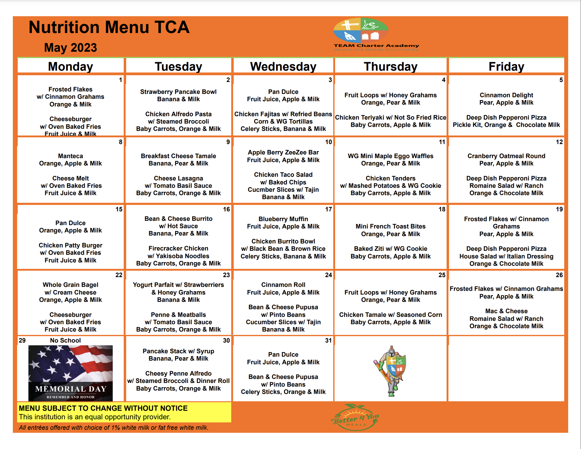 School Menus - May 2023 – Nutrition Department – TEAM Charter Schools