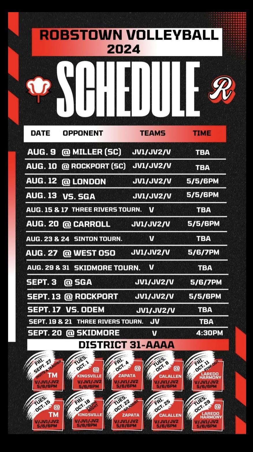 Fall 2024 Schedules – Athletics – Robstown Independent School District