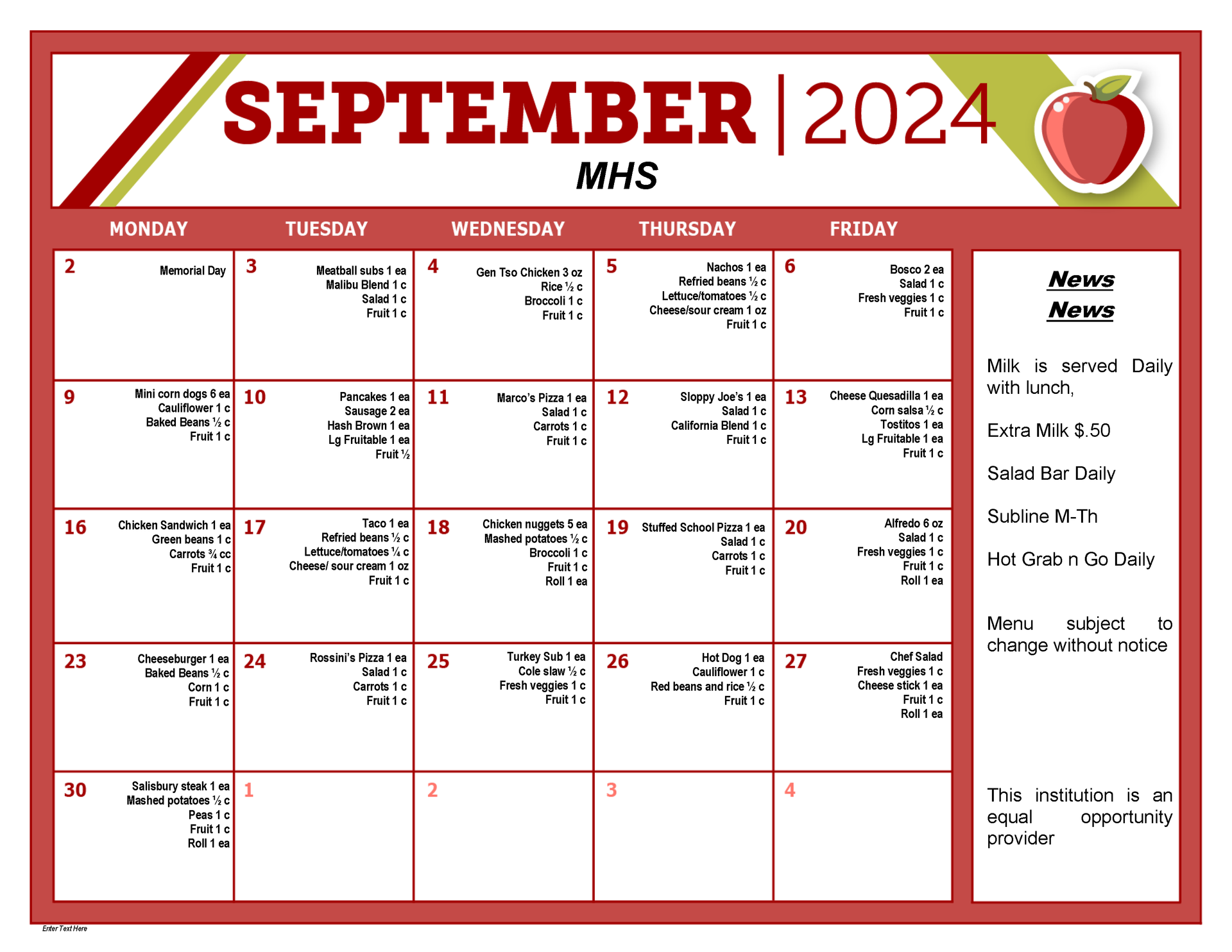 Cafeteria Program - Miscellaneous - Marian High School