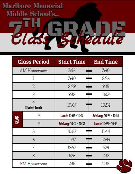 7th Grade Bell Schedule – Maya Hyman – Marlboro Memorial Middle School