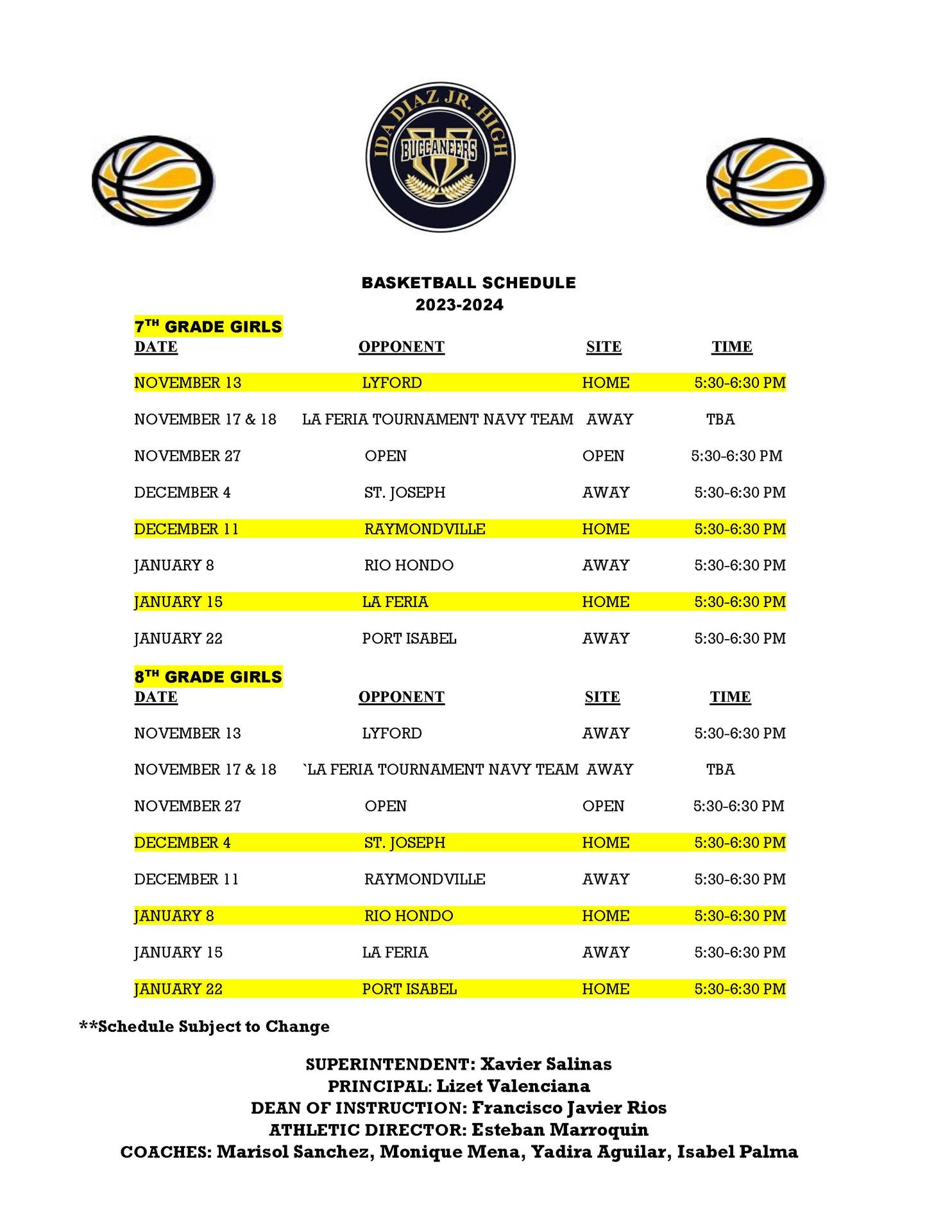 Basketball – Athletics – Ida Diaz Jr. High