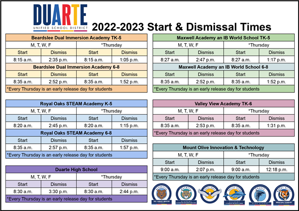 Bell Schedules – District – Duarte Unified School District