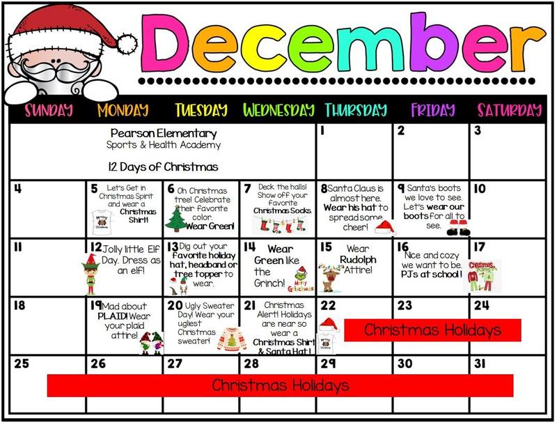 12 Days of Christmas Calander | Pearson Elementary School