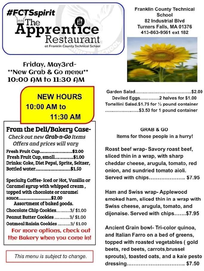 Apprentice Menu - Culinary Arts - Franklin County Technical School