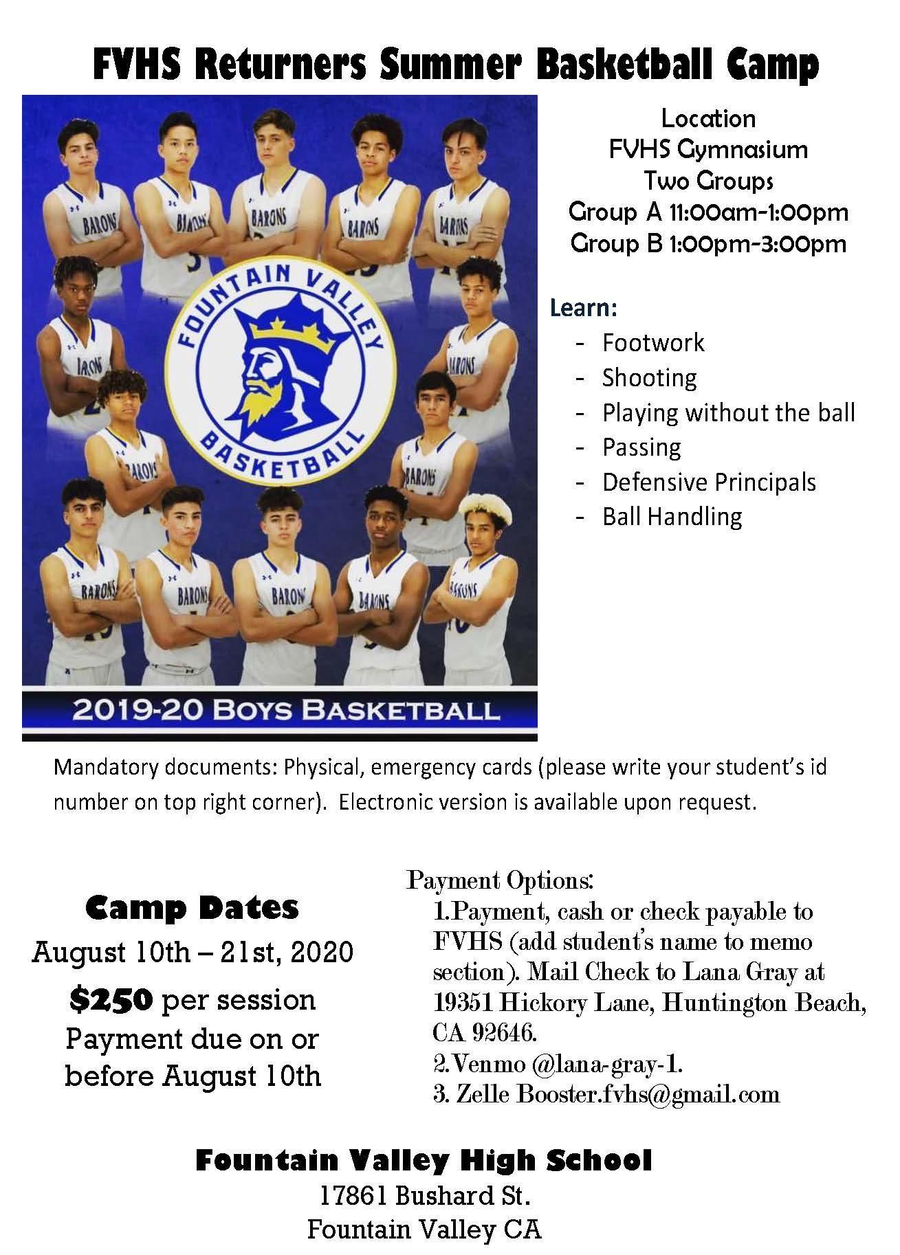 Camps/Clinics – Boys Basketball – Fountain Valley High School