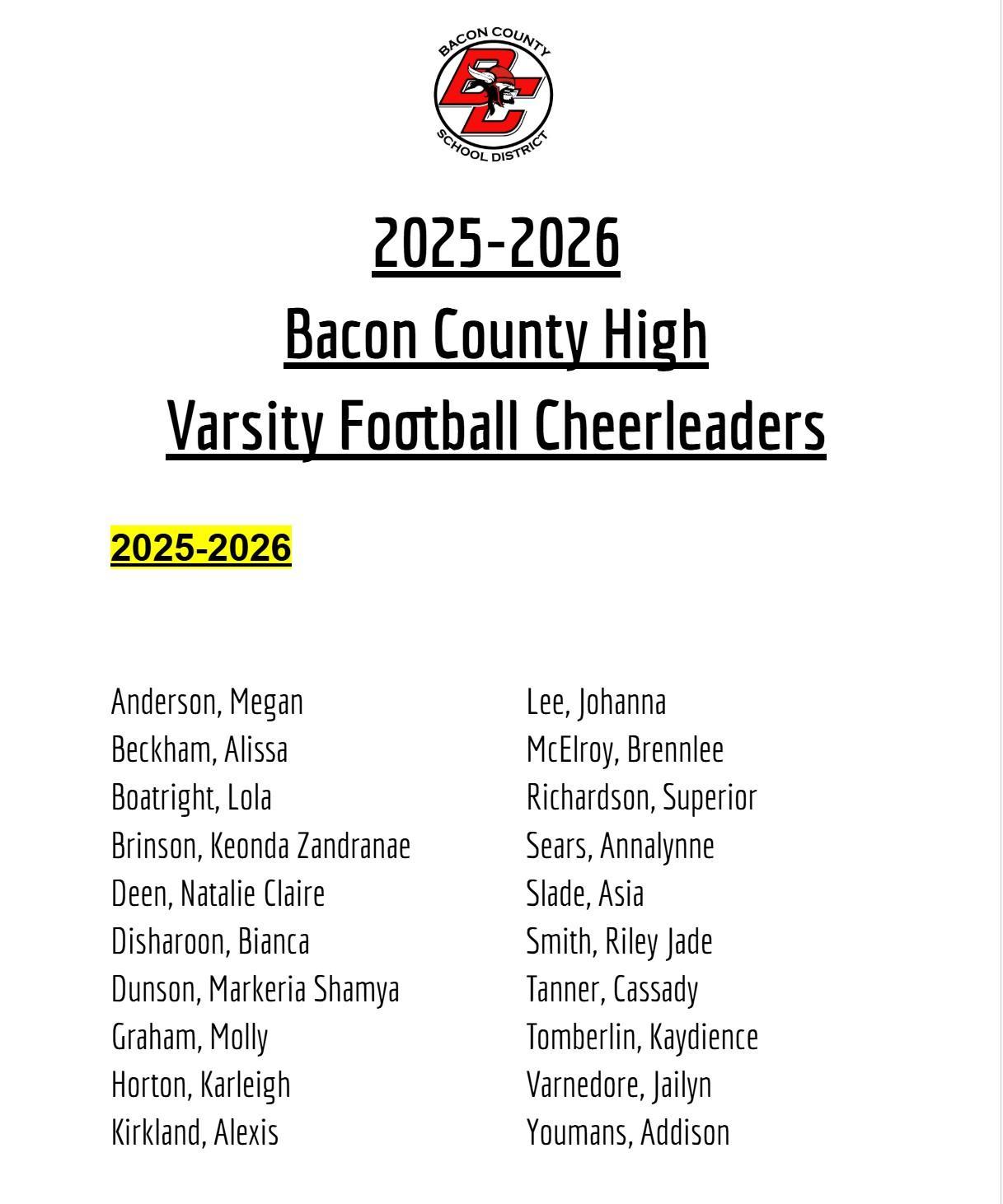BCHS Football Cheerleading – Cheerleading – Bacon County School District