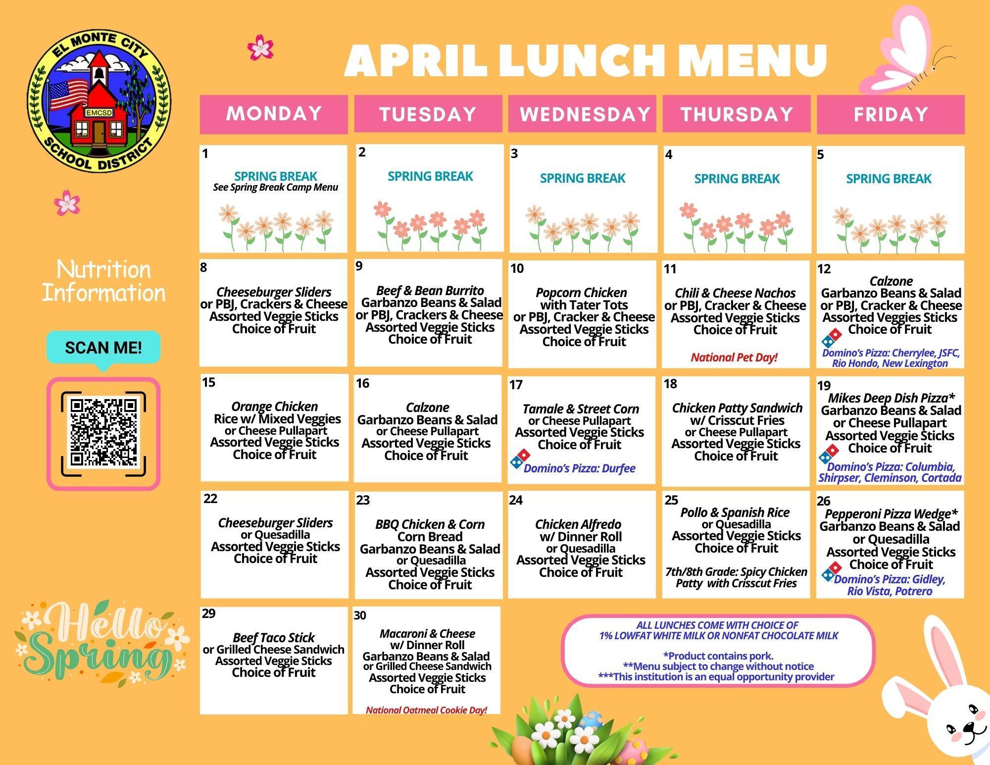 Menus & Meal Programs – Nutrition Services – El Monte City School District