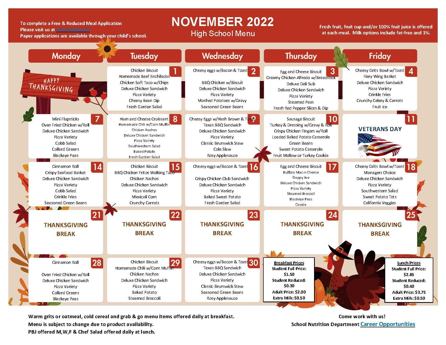 Menus – School Nutrition – Columbia County Schools