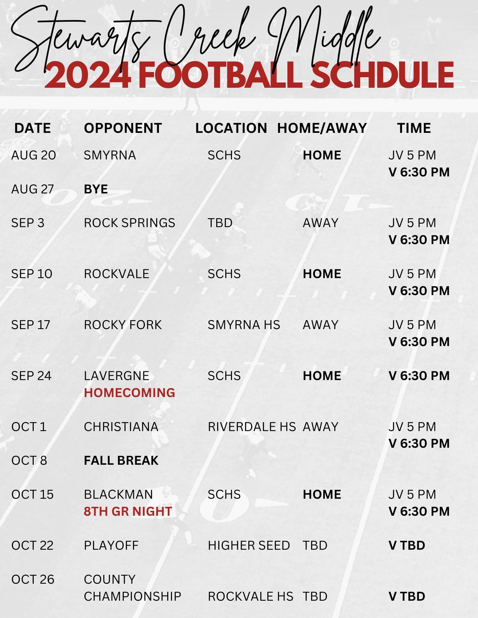 2024 SCMS Football Game Schedule – Football – Stewarts Creek Middle School