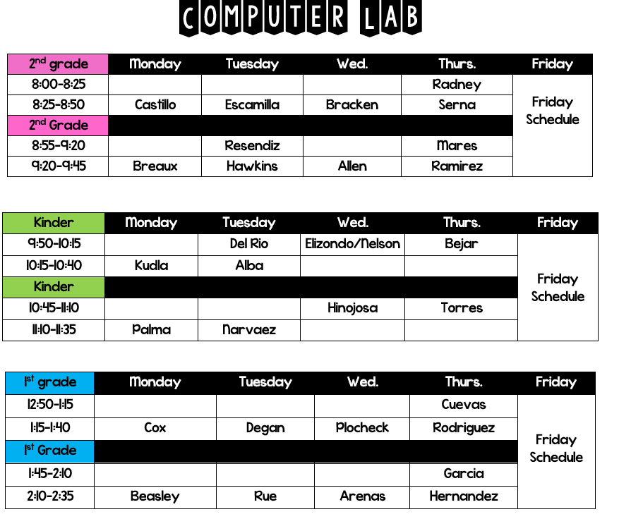 PWE Computer Lab Schedule – Computer Lab – Parkwood Elementary