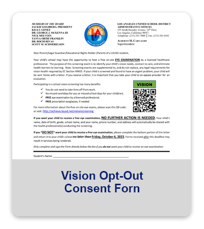 Vision Clinics and Opt-Out Consent Forms - LAUSD Clinics - Student ...
