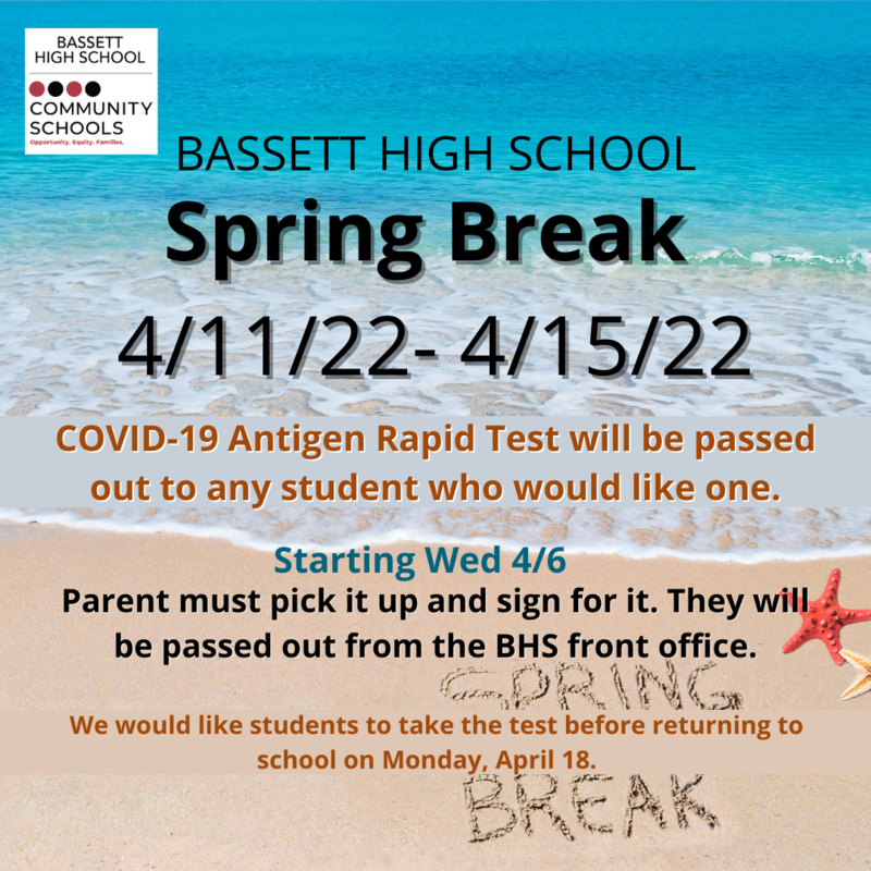 Spring Break dates and COVID Test distributions | Bassett High School