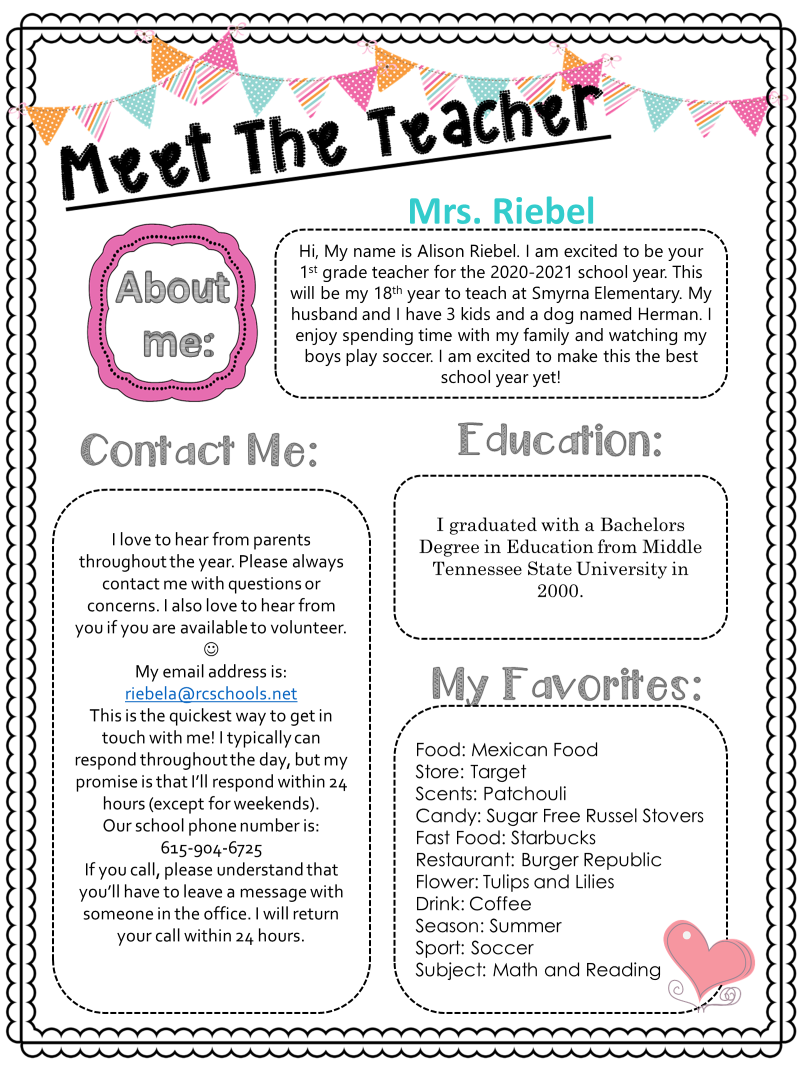 Meet The Teacher – Alison Riebel – Smyrna Elementary School