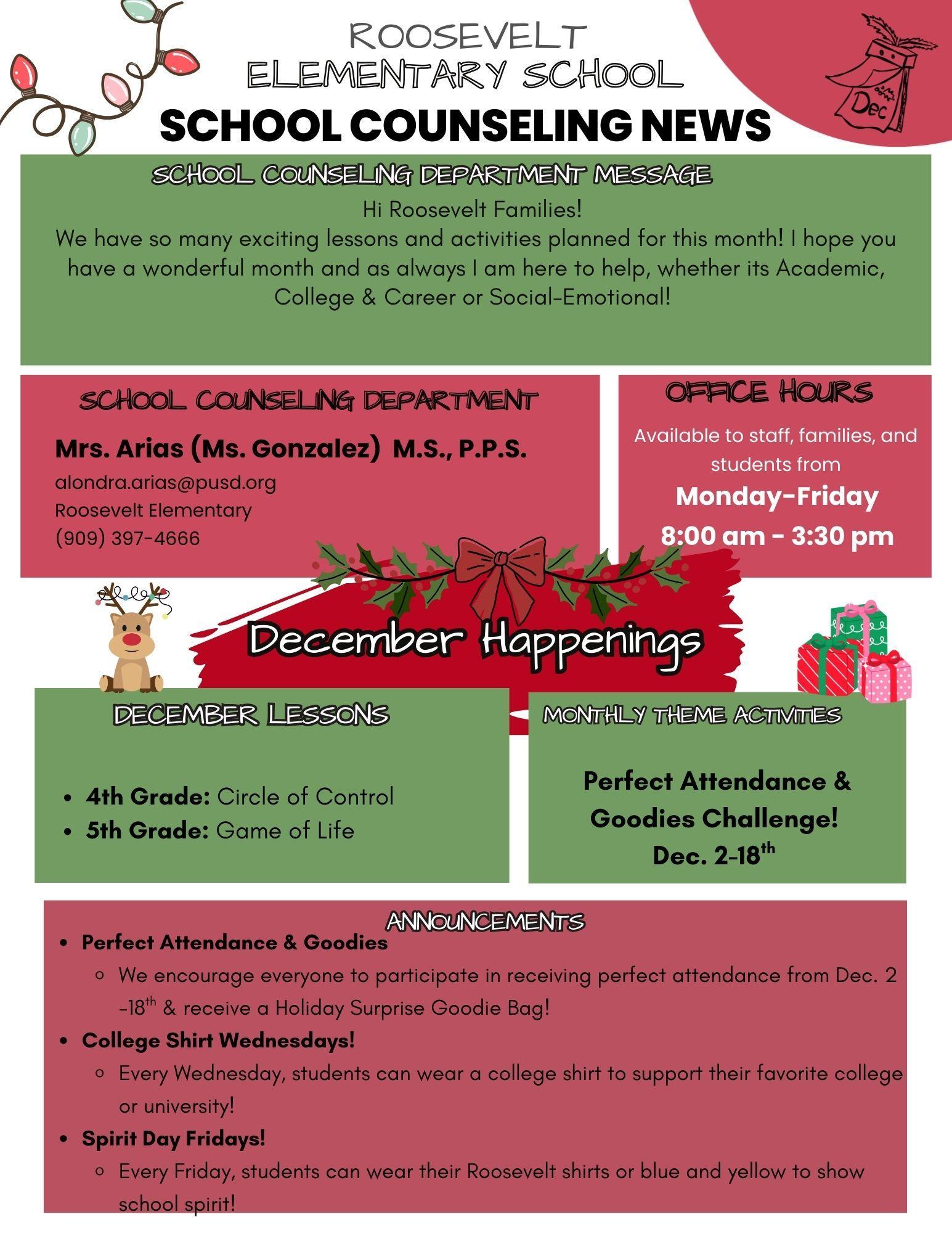 School Counseling Monthly Newsletter – School Counselor – Roosevelt ...