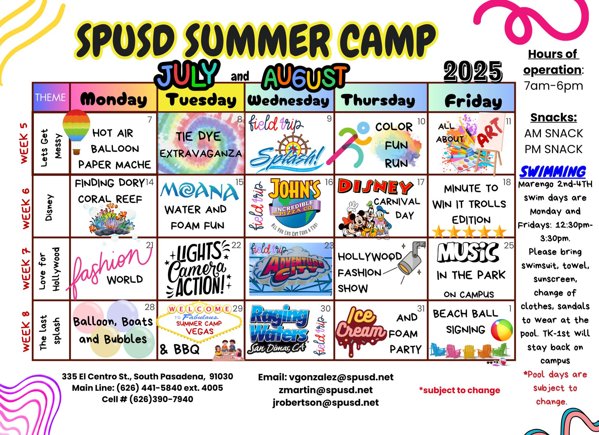 Summer Camp Calendar – Extended Day Programs – South Pasadena Unified ...