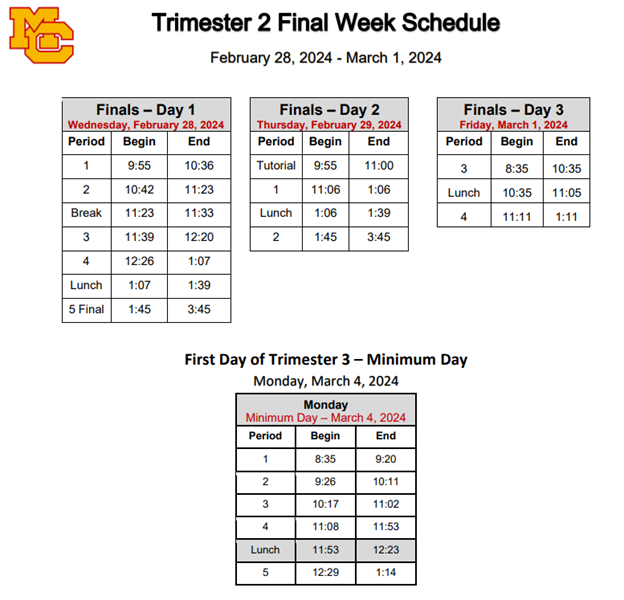Bell Schedule - Schedules - MT. CARMEL HIGH SCHOOL