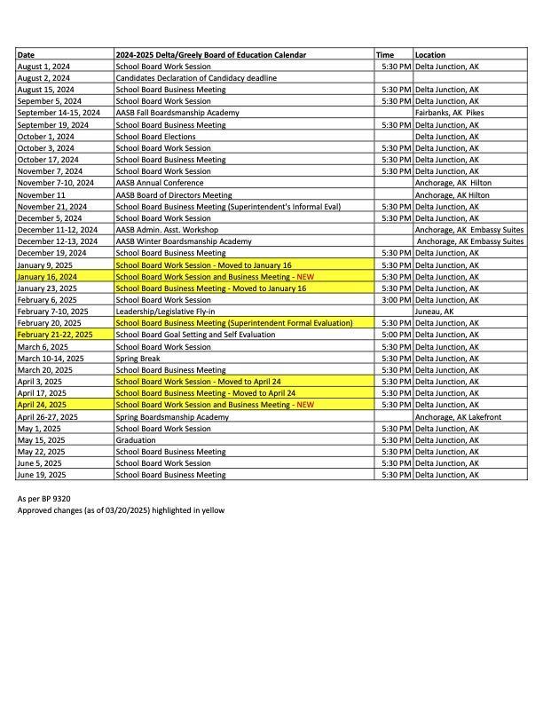 Board Calendar - School Board - Delta-Greely School District