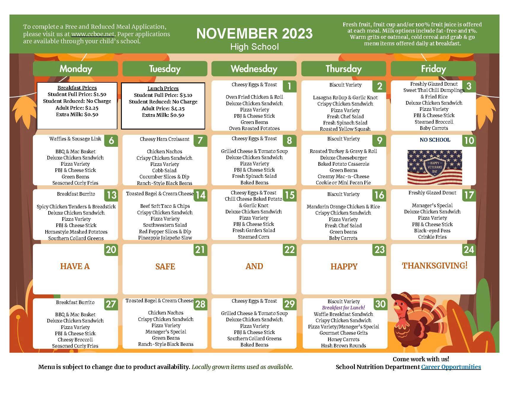 Menus – School Nutrition – Columbia County Schools