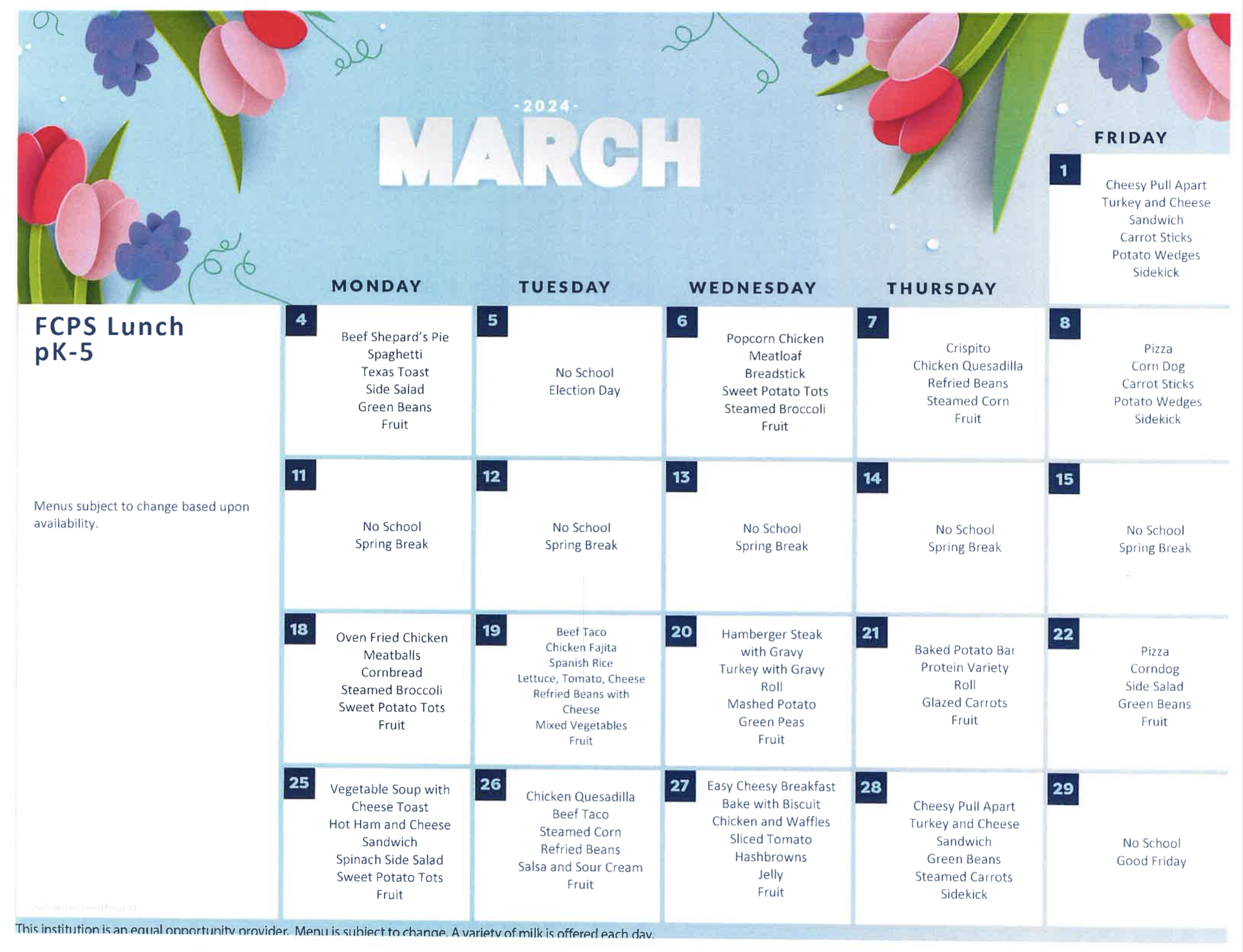 Cafeteria Menus – Parent & Student Info – Fayette County Public Schools