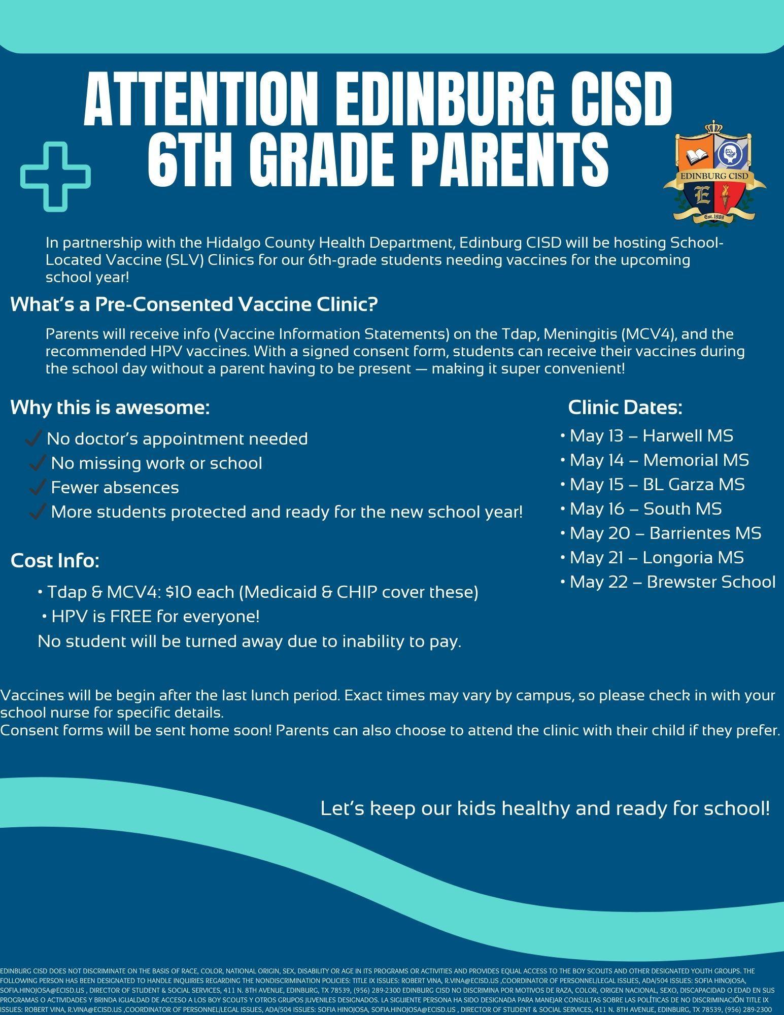 May Vaccine Clinics Announced for 6th Grade Students – Banner Files ...