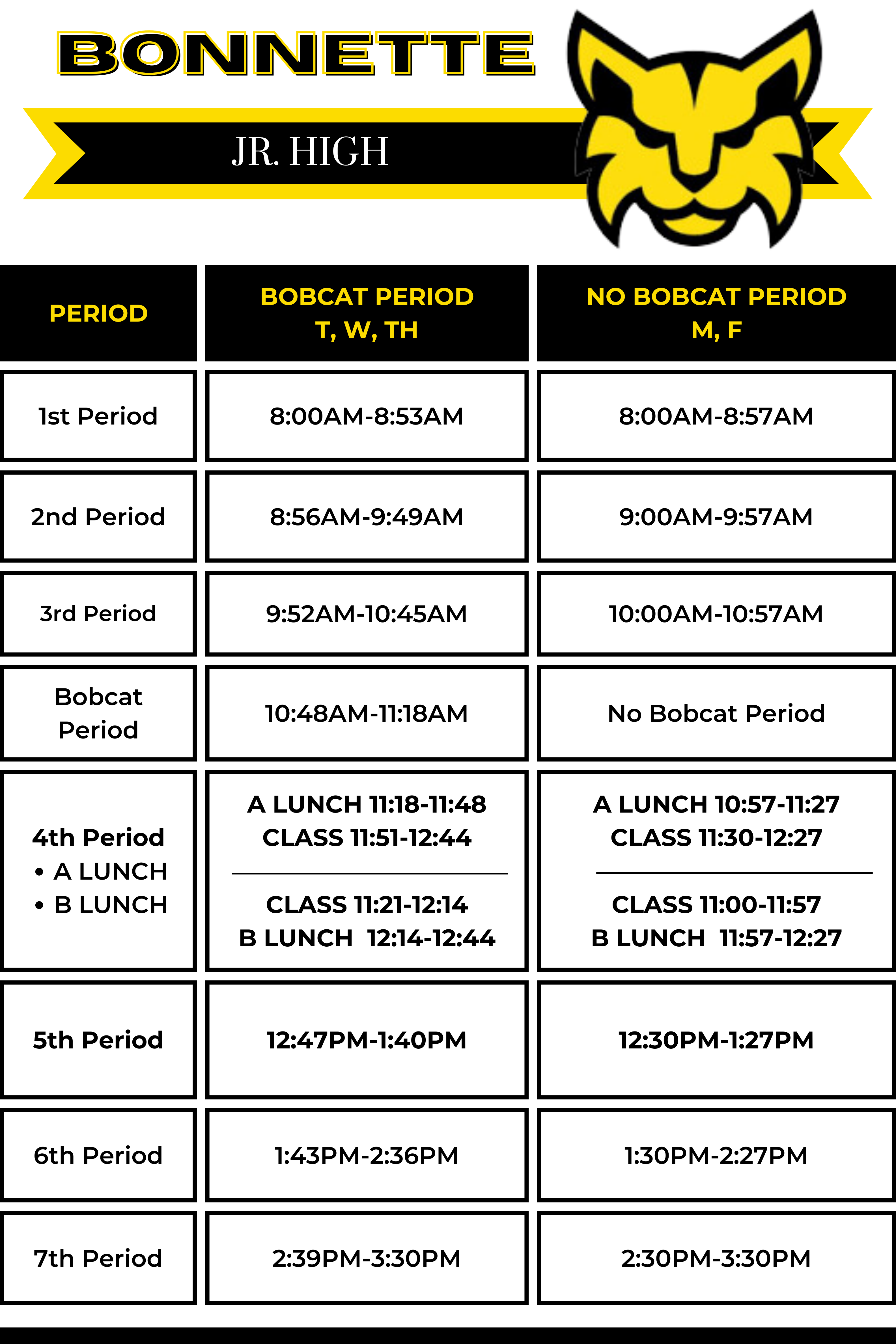 Bell Schedules – All About BJH – Bonnette Junior High