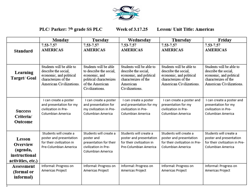 World History – Teressa Parker – Siegel Middle School