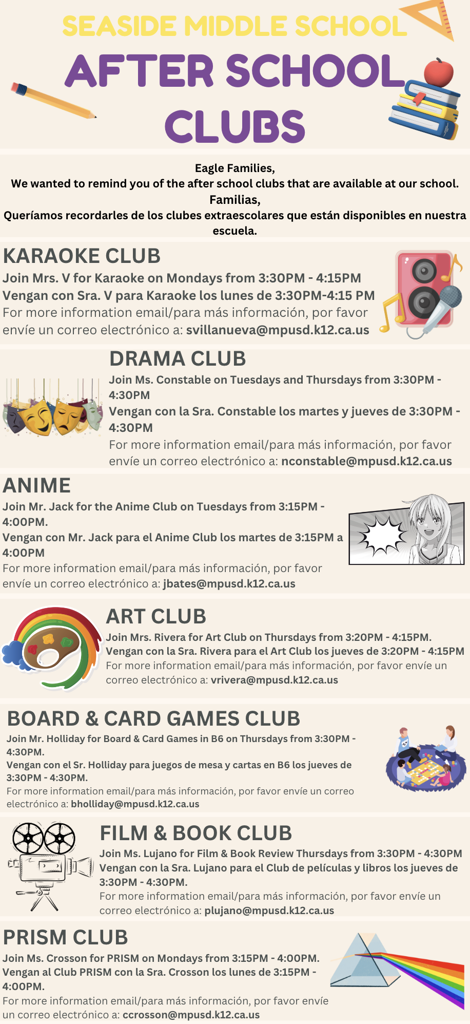 Student Activities – Student Clubs – Seaside Middle School