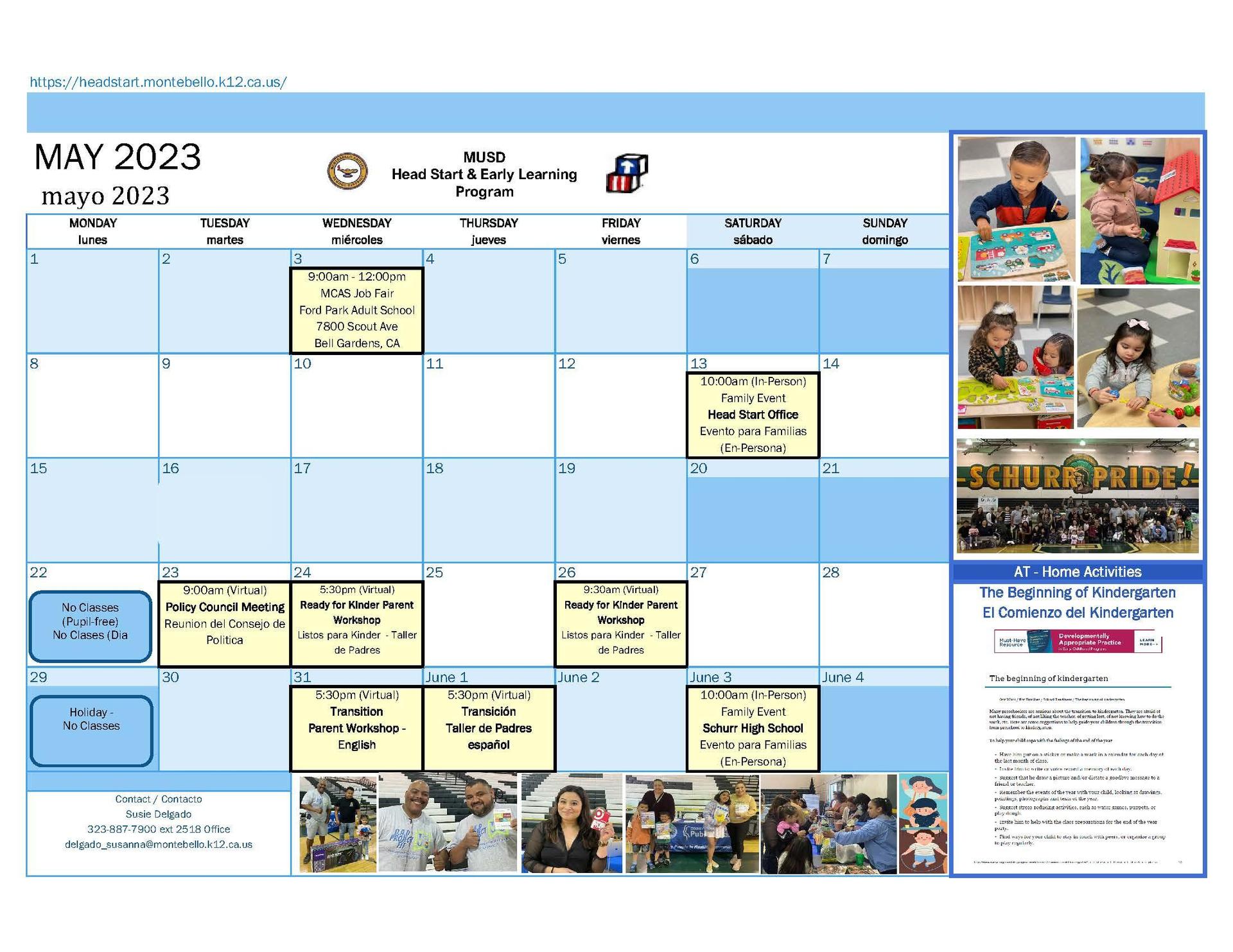 Parent Participation Calendar and Parent Events – Parents – Head Start ...