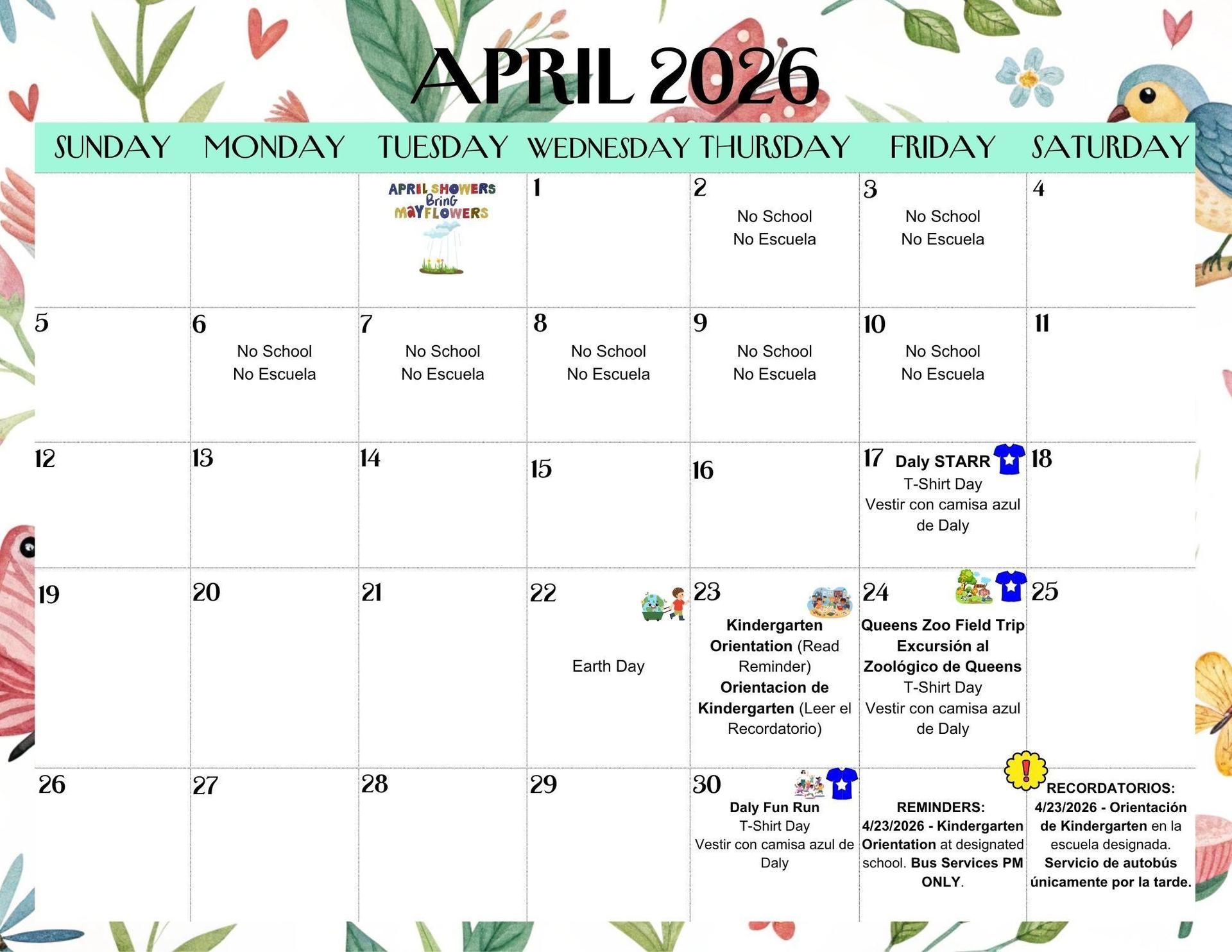 Pre-K Calendar - Pre-Kindergarten - John J. Daly Elementary School