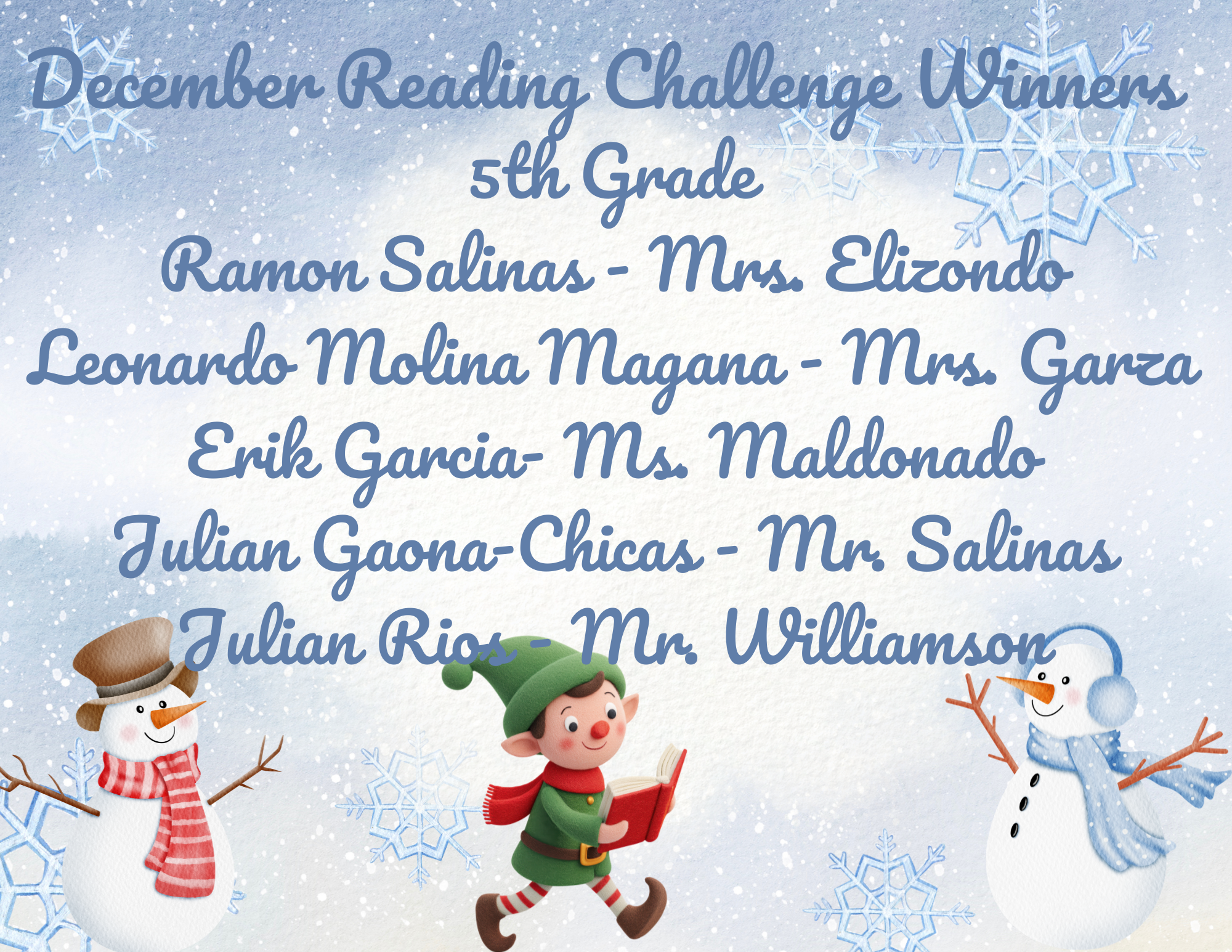 December Reading Challenge Winners – LIBRARY – Eisenhower Elementary